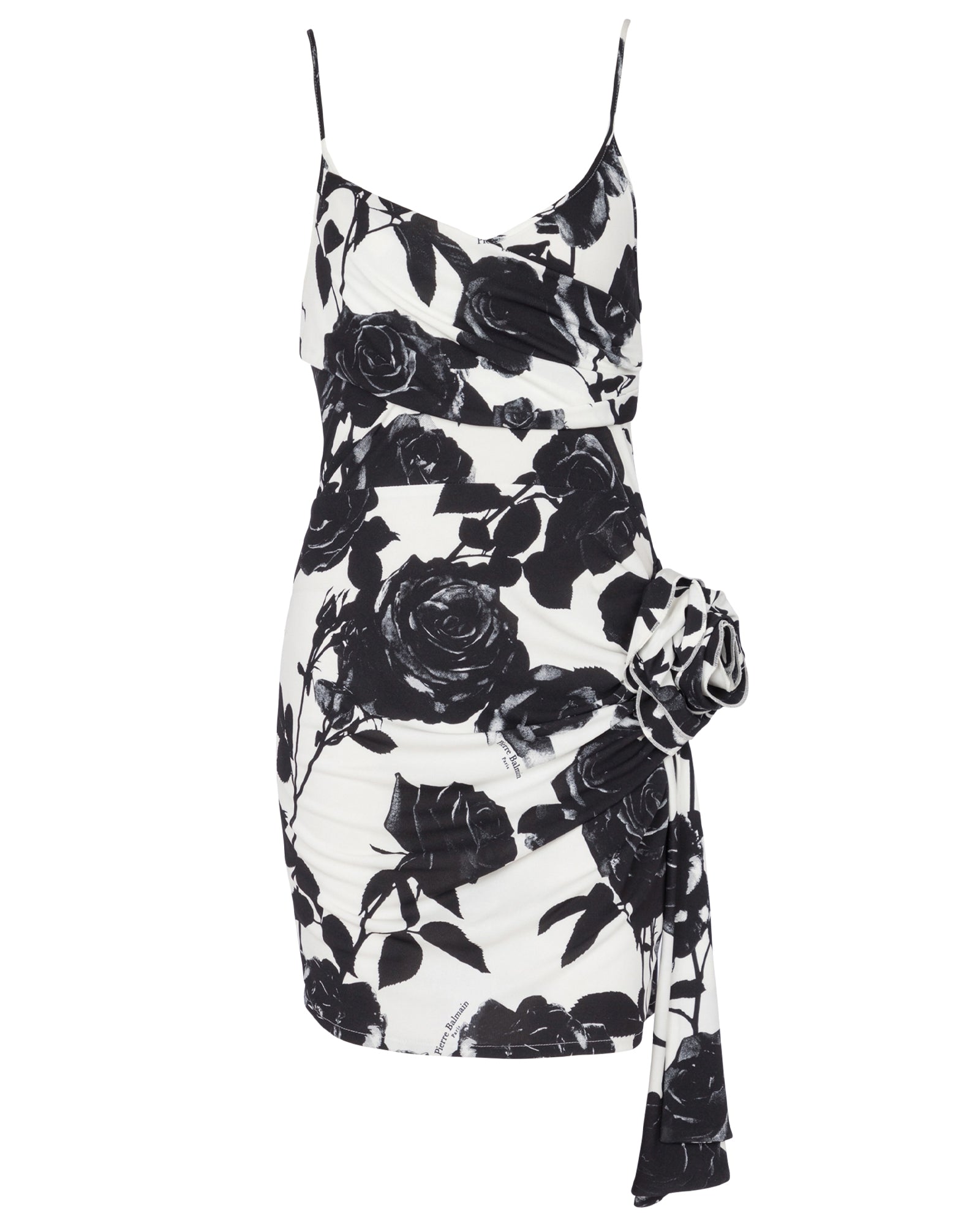 BALMAIN Rose Printed Drape Dress